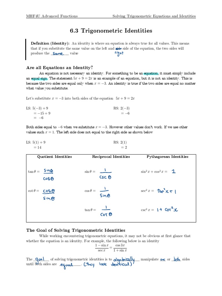 Trigonometric Identities | PDF | Trigonometric Functions | Algebra