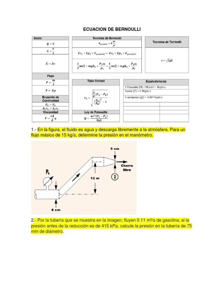 Ecuacion de Bernoulli | PDF | Presión | Agua