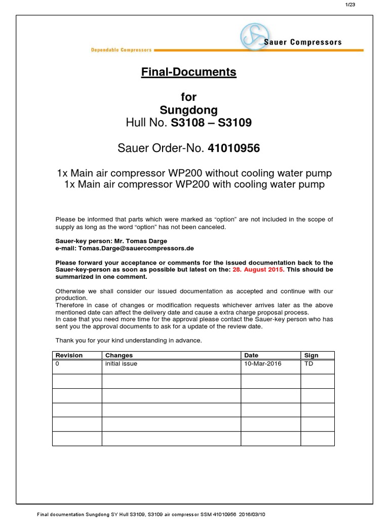 Final Documentation Sungdong SY Hull S3109, S3109 Air Compressor SSM ...