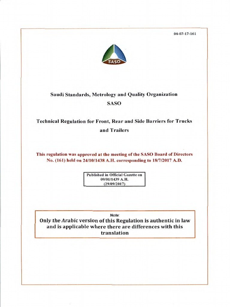 TR - Front, Rear and Side Barriers For Trucks and Trailers | PDF ...