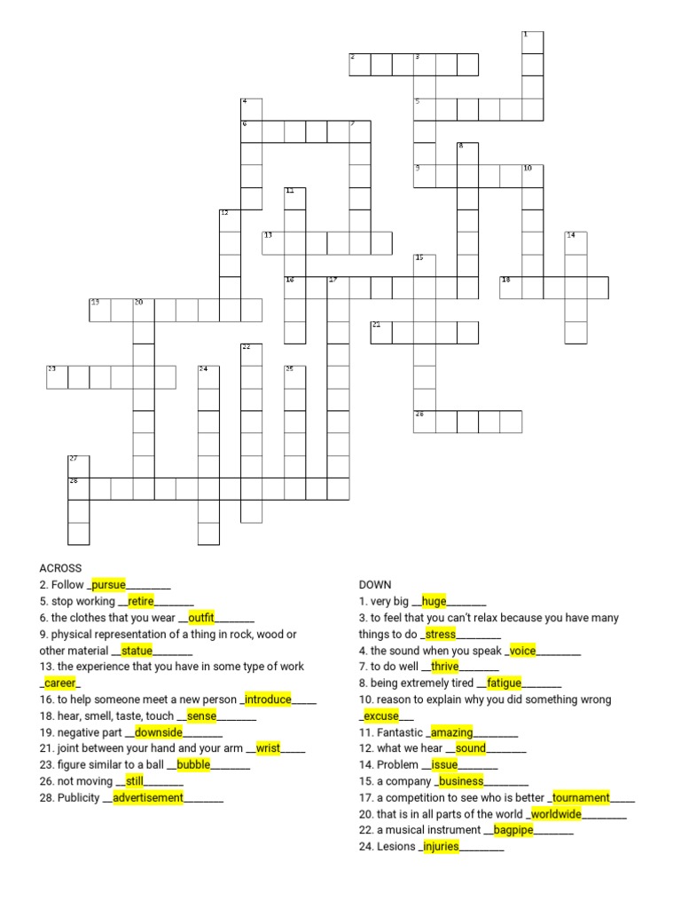 Crossword Puzzle Unit 4 Answers | PDF | Self-Improvement