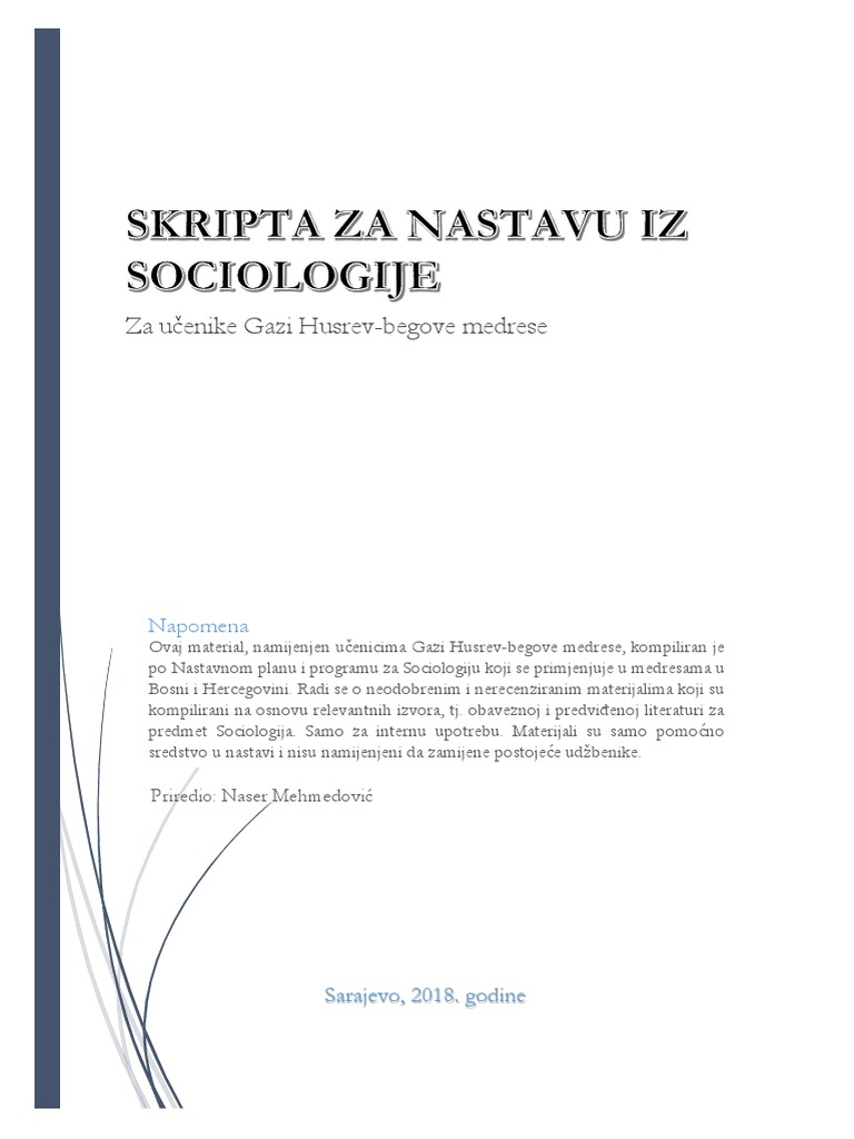 Skripta Za Nastavu Iz Sociologije - GHM | PDF