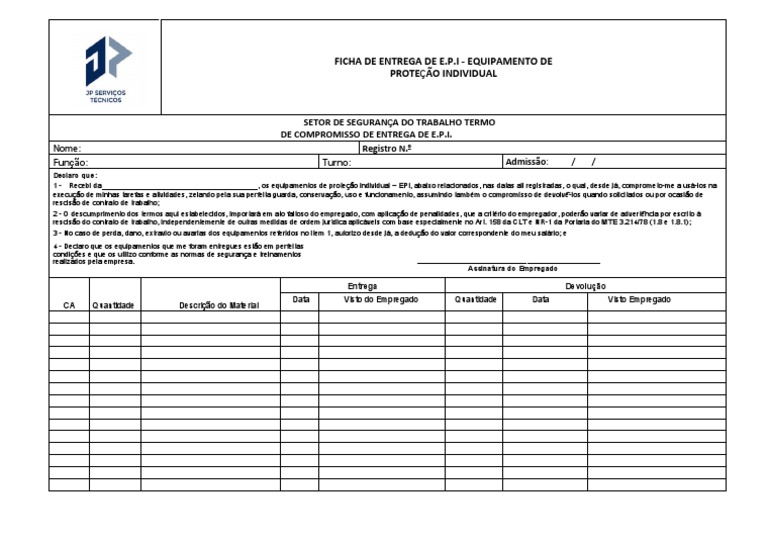 Modelo Ficha de Entrega de EPI | PDF