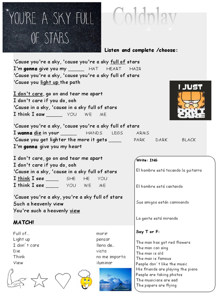 Song Sky Full of Stars Coldplay Activities With Music Songs Nursery ...