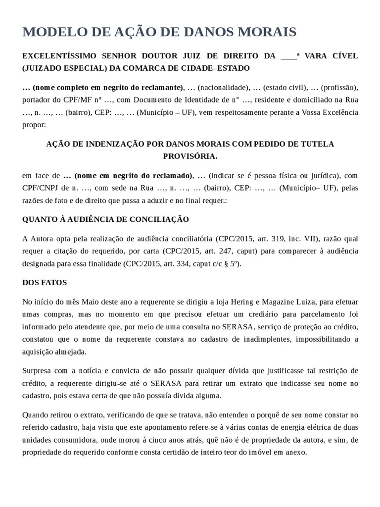 Modelo de Ação de Danos Morais - Software Jurídico Software Jurídico ...