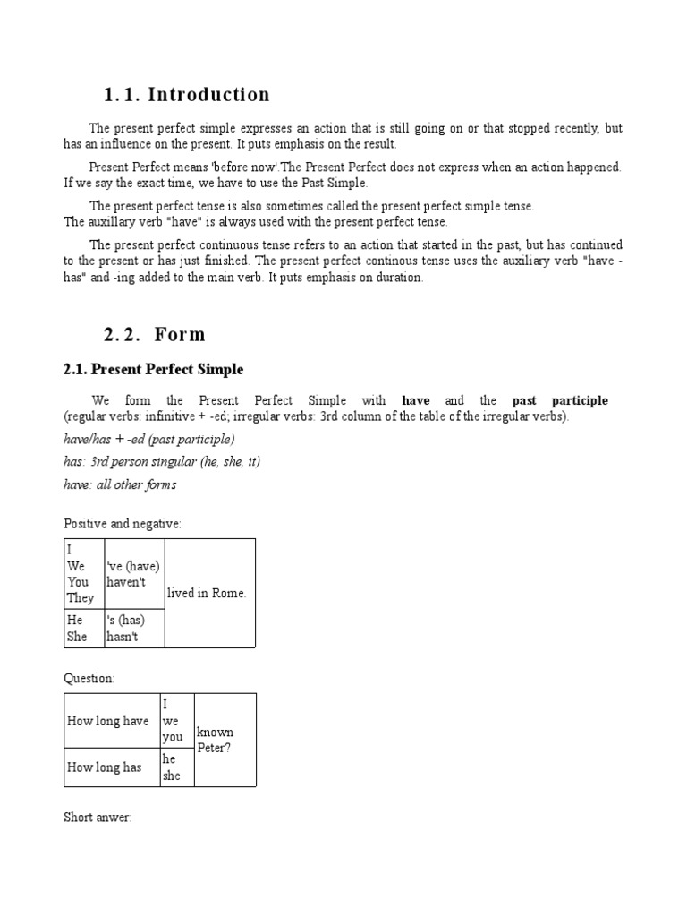 Present Perfect Simple Continuous | PDF | Perfect (Grammar ...