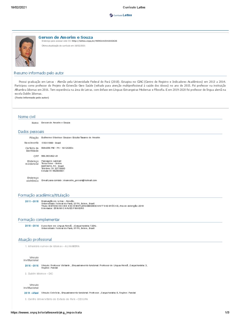 Currículo Lattes 2021 | PDF | Brasil | Alemanha
