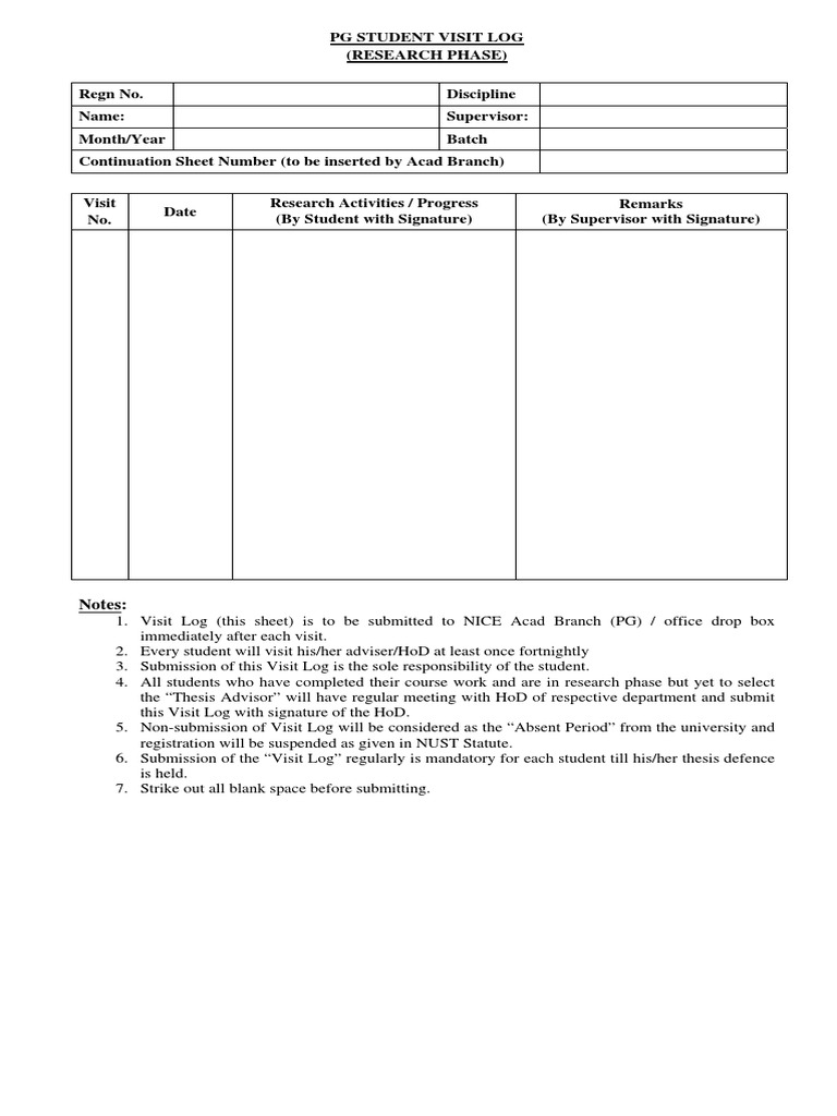 Student Visit Log (NUST) | PDF