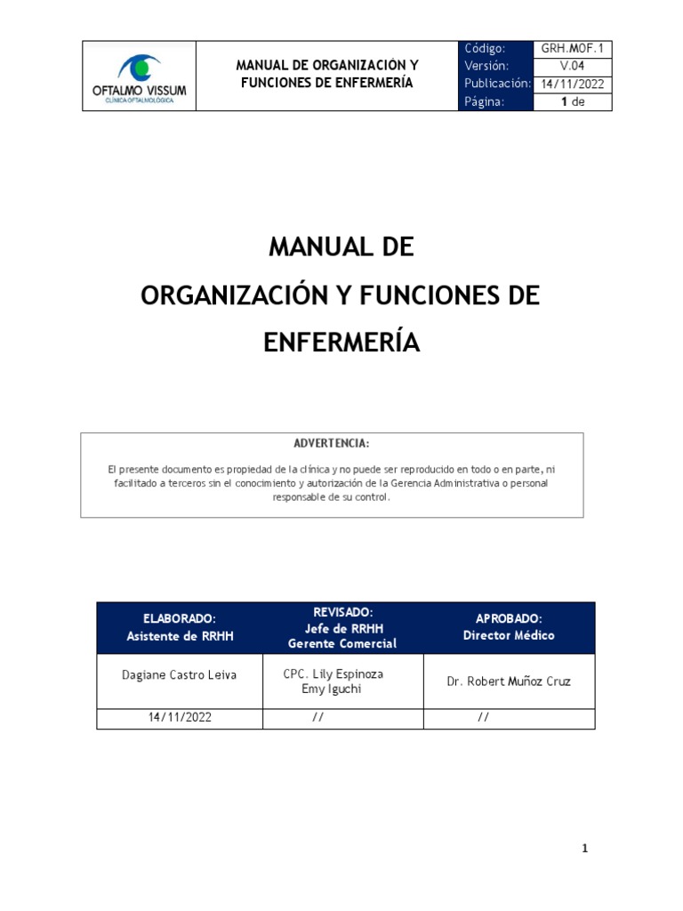 Mof Enfermeria | PDF | Enfermería | Planificación Mof Enfermeria | PDF | Enfermería | Planificación