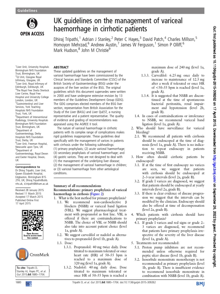 UK Guidelines On The Management of Variceal Hemorrhage in Cirrhotic ...