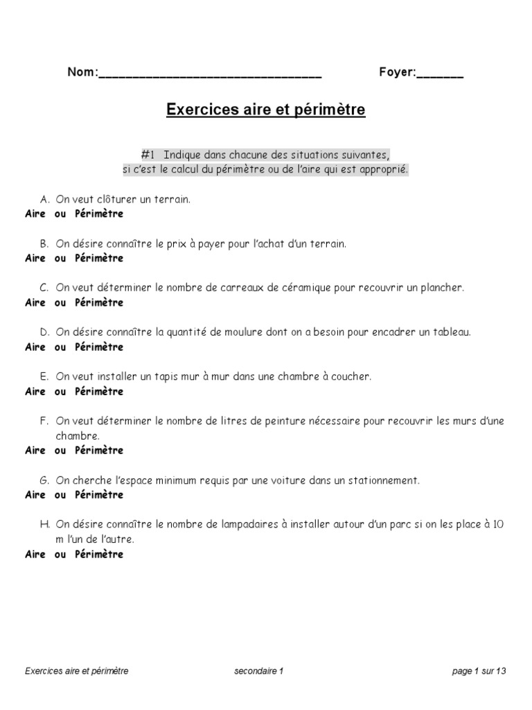Exercices-Aire-Et-Périmètre Raph | PDF | Mathématiques élémentaires ...
