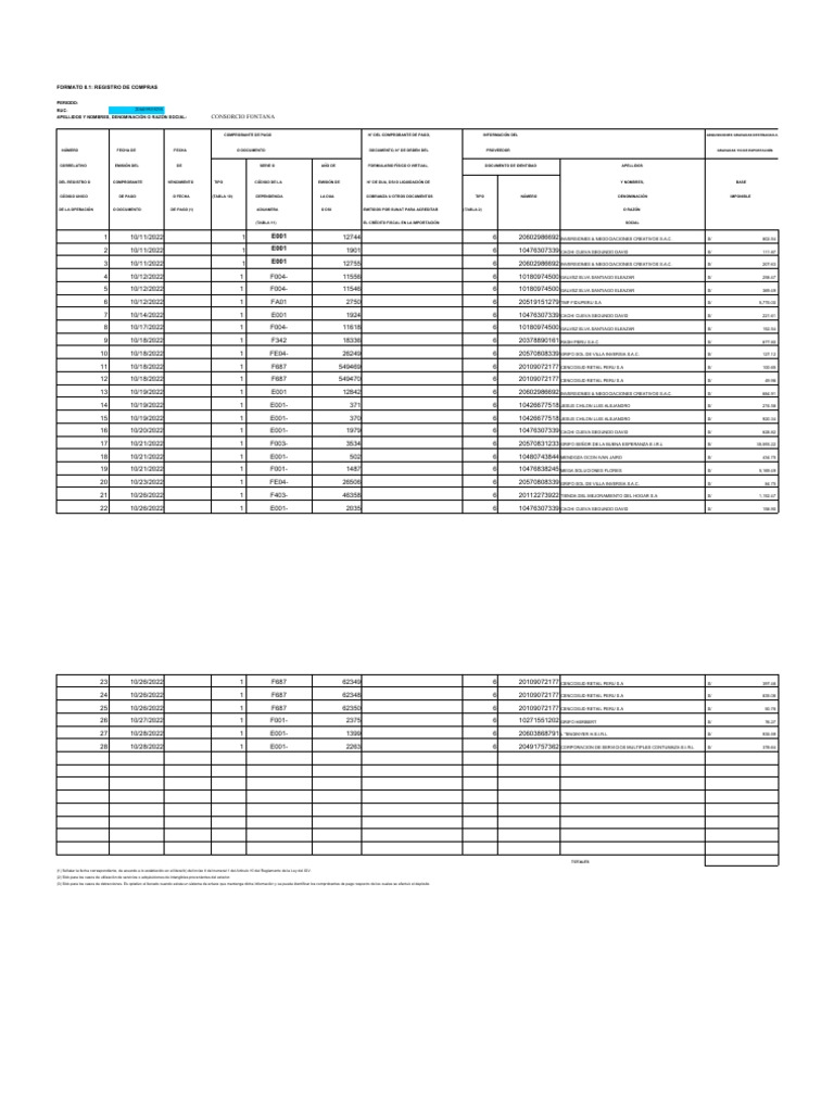 Registro de Compras: Formato 8.1 | PDF