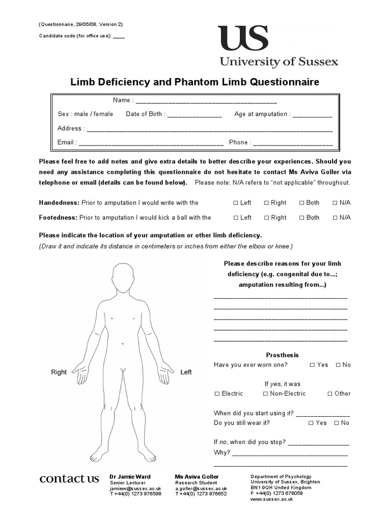 Limb Defciency and Phantom Limb Questionnaire | PDF | Pain | Amputation