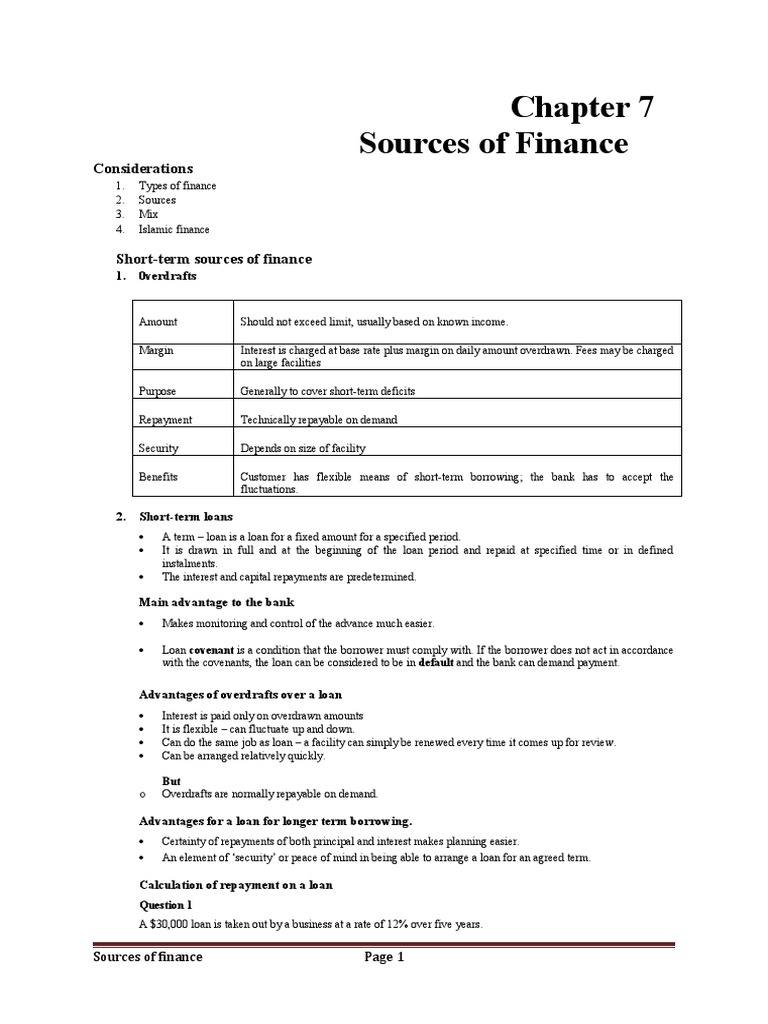Chapter 7. Sources of Finance | PDF | Bonds (Finance) | Loans
