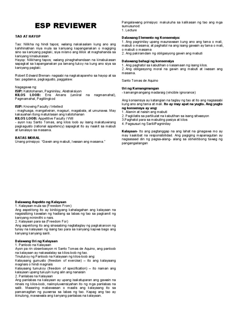 Esp Reviewer Grade 10 1ST Quarter | PDF