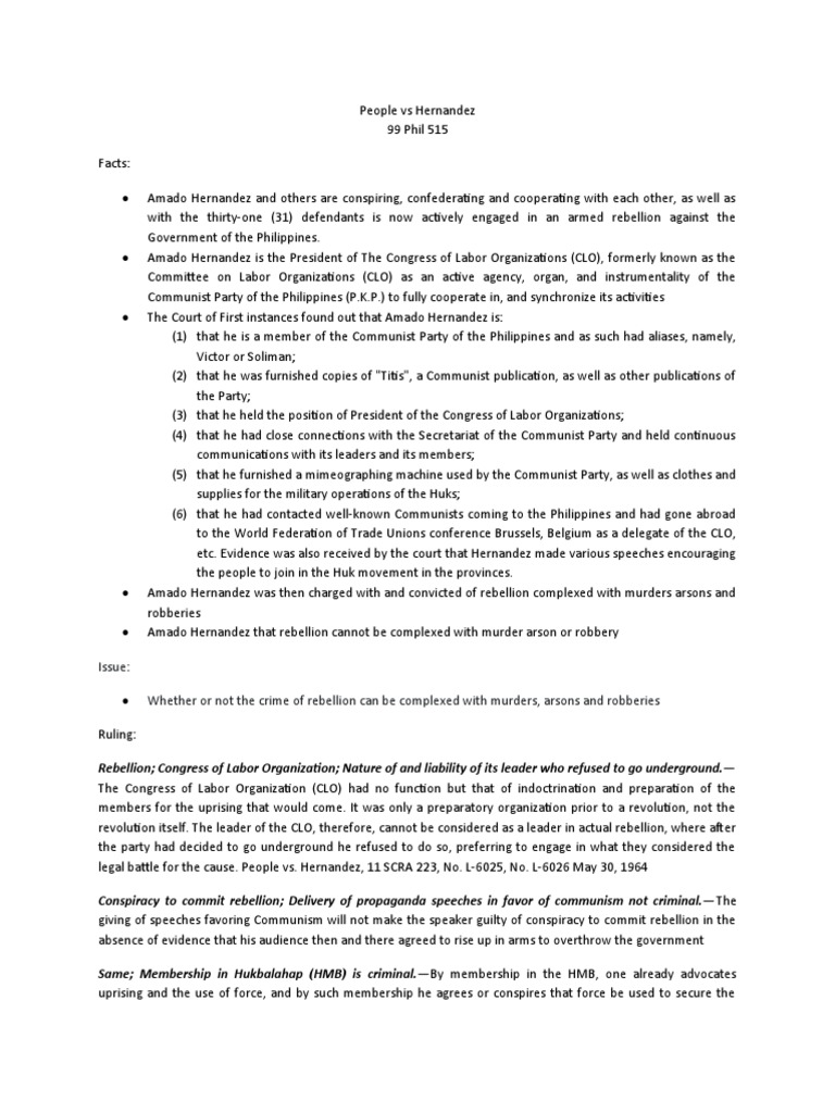 Case Digest of People Vs Hernandez 99 Phil 515 | PDF | Criminal Law ...