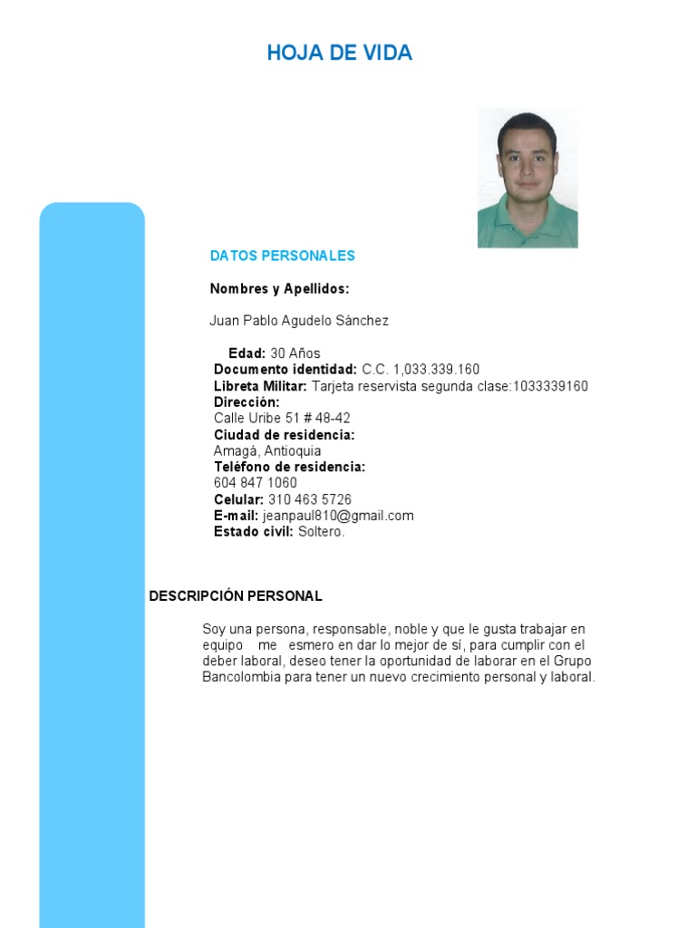 Hoja de Vida, Juan Pablo Agudelo Sánchez | PDF | Crecimiento personal y profesional