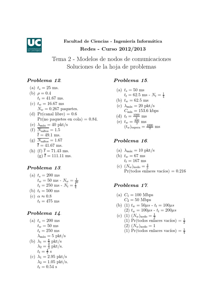 Tema 2 - Modelos de Nodos de Comunicaciones Soluciones de La Hoja de Problemas | PDF