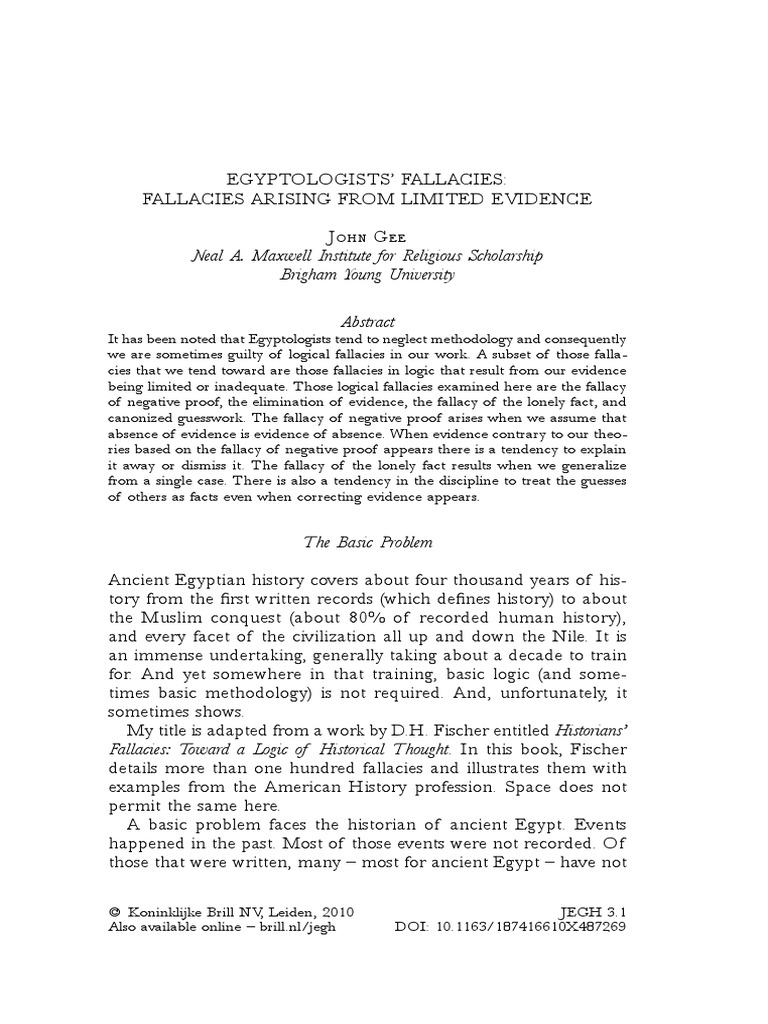 Gee, Egyptologists' Fallacies Arising From Limited Evidence | PDF ...