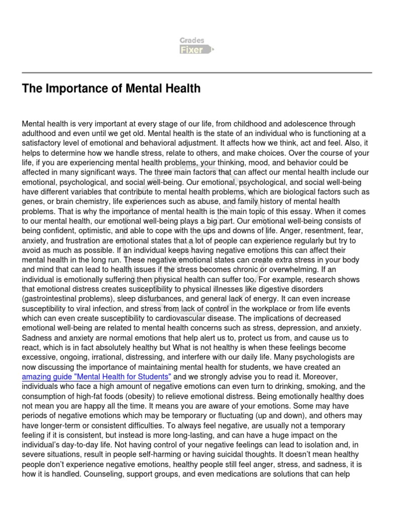 The Importance of Mental Health | PDF | Mental Health | Stress (Biology)