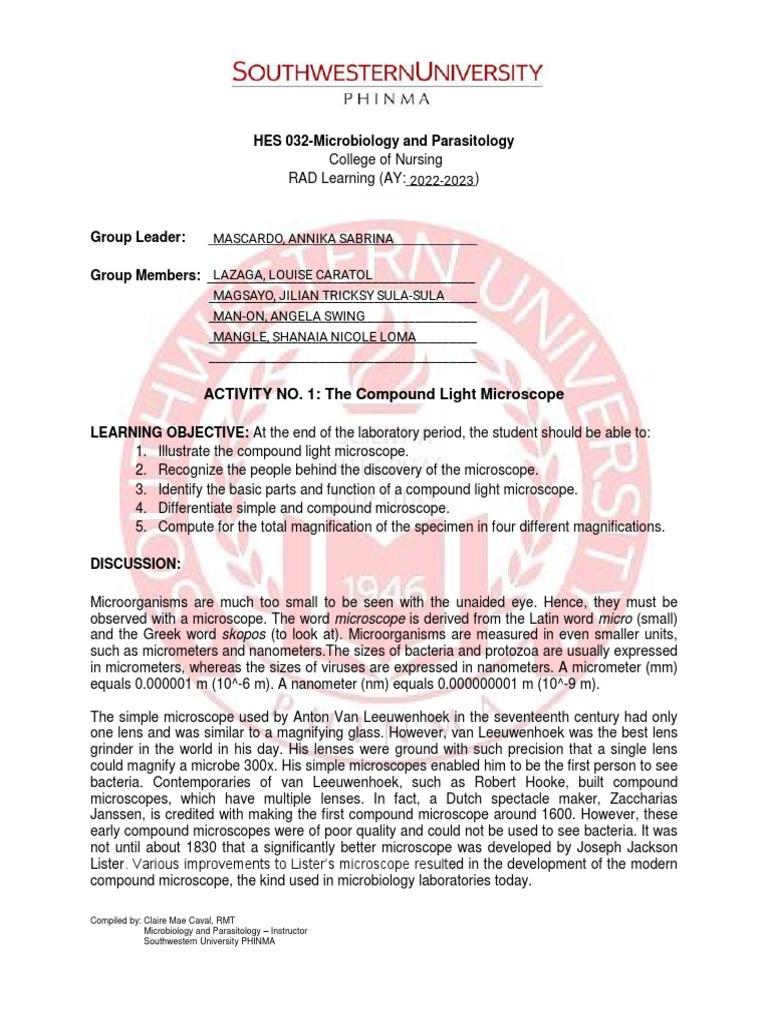 Laboratory Activity 1 | PDF | Microscope | Angular Resolution