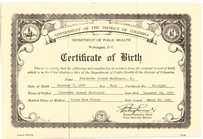 Birth Certificate - DC | PDF