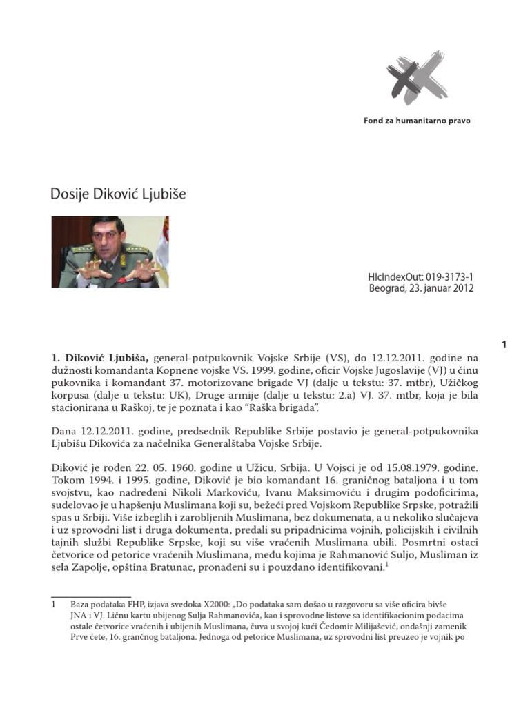 Ljubisa Dikovic Dosije and Prilog | PDF