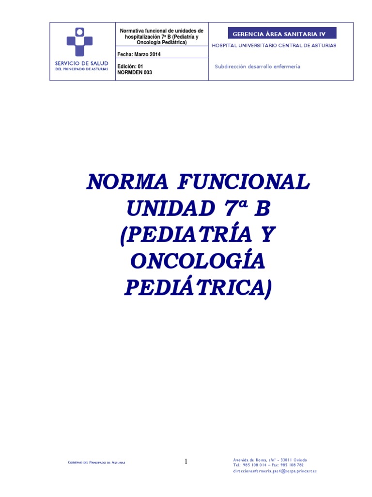 Norma Funcional Unidad Pediatria y Oncologia Pediatrica 7 B | PDF ...