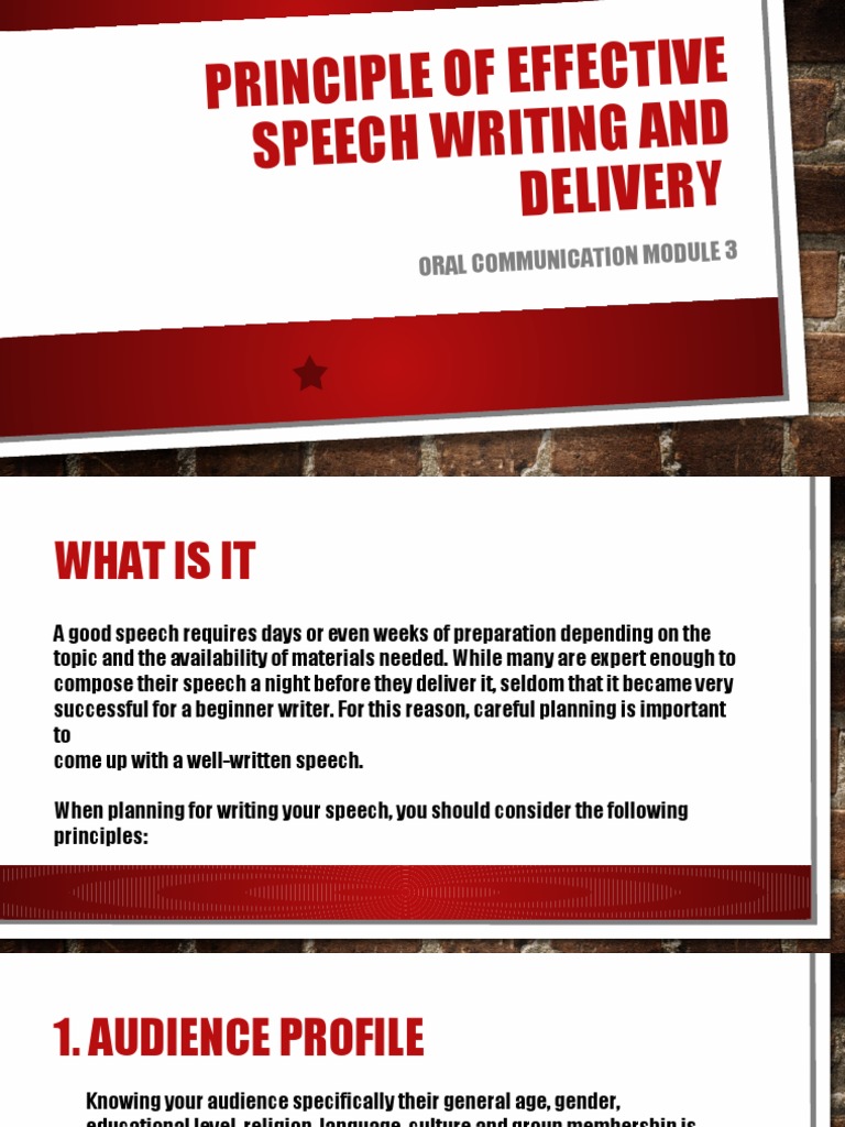 Principle of Effective Speech Writing and Delivery: Oral Communication ...