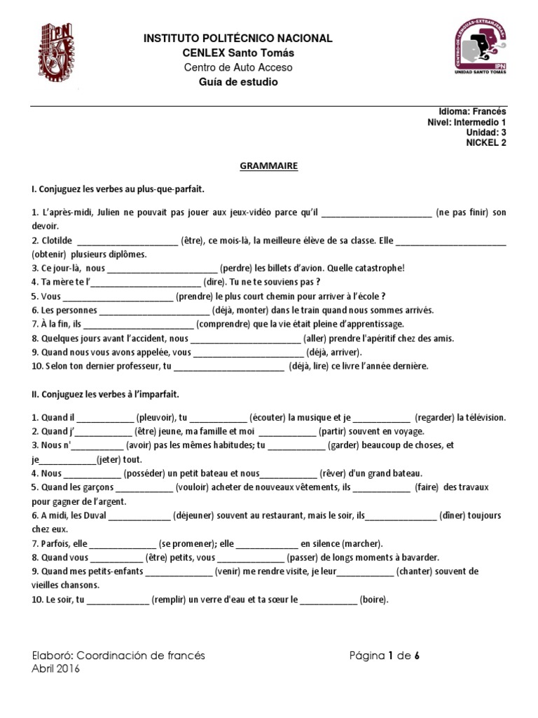 Guide d'Étude de Français Intermédiaire | PDF