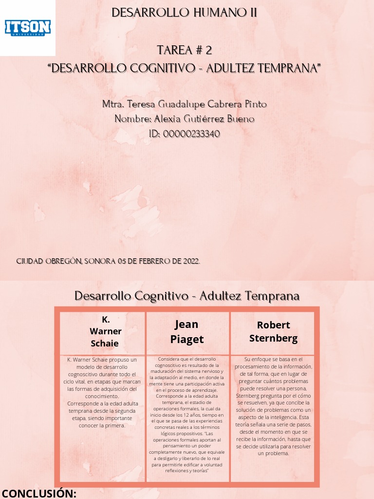 Desarrollo Cognitivo - Adultez Temprana | PDF | Adultos | Pensamiento