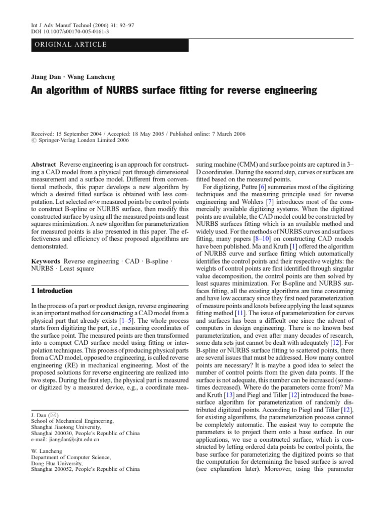 An Algorithm of NURBS Surface Fitting For Reverse Engineering | PDF | Mathematical Physics ...