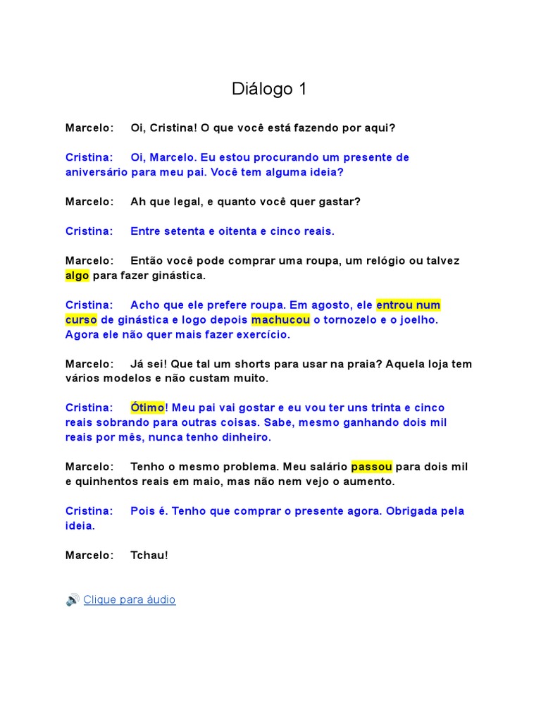 Diálogos em Português - B1 - Lesson 1 | PDF