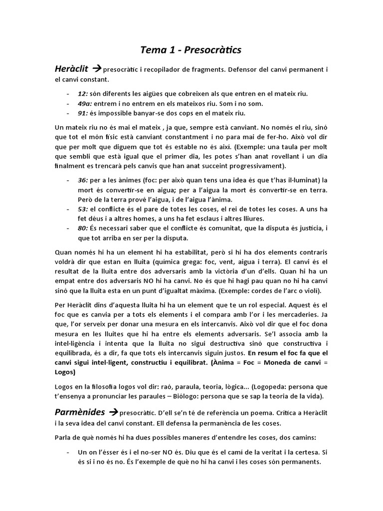 Tema 1 - Presocràtics | PDF