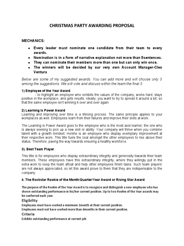 Christmas Party Awarding Proposal | PDF | Learning | Employment