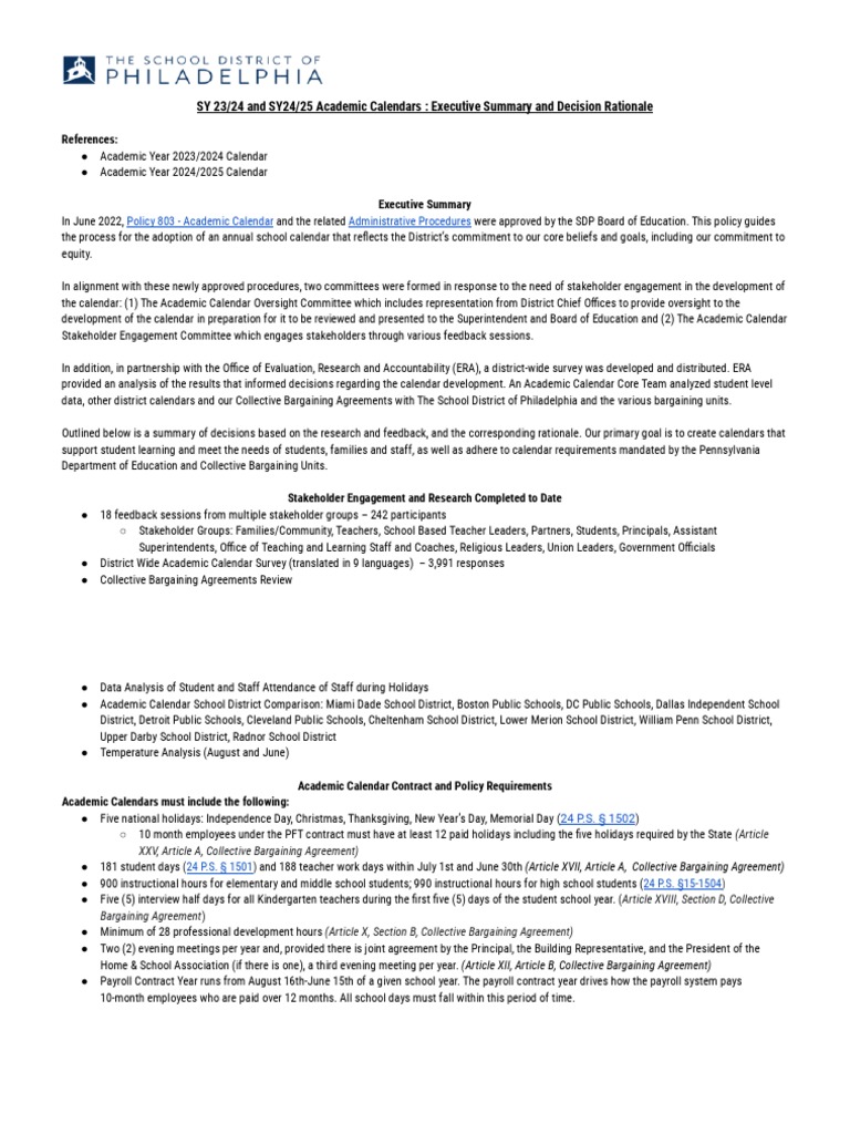 SY 23/24 & 24/25 Academic Calendar Summary | PDF | Holidays | Teachers