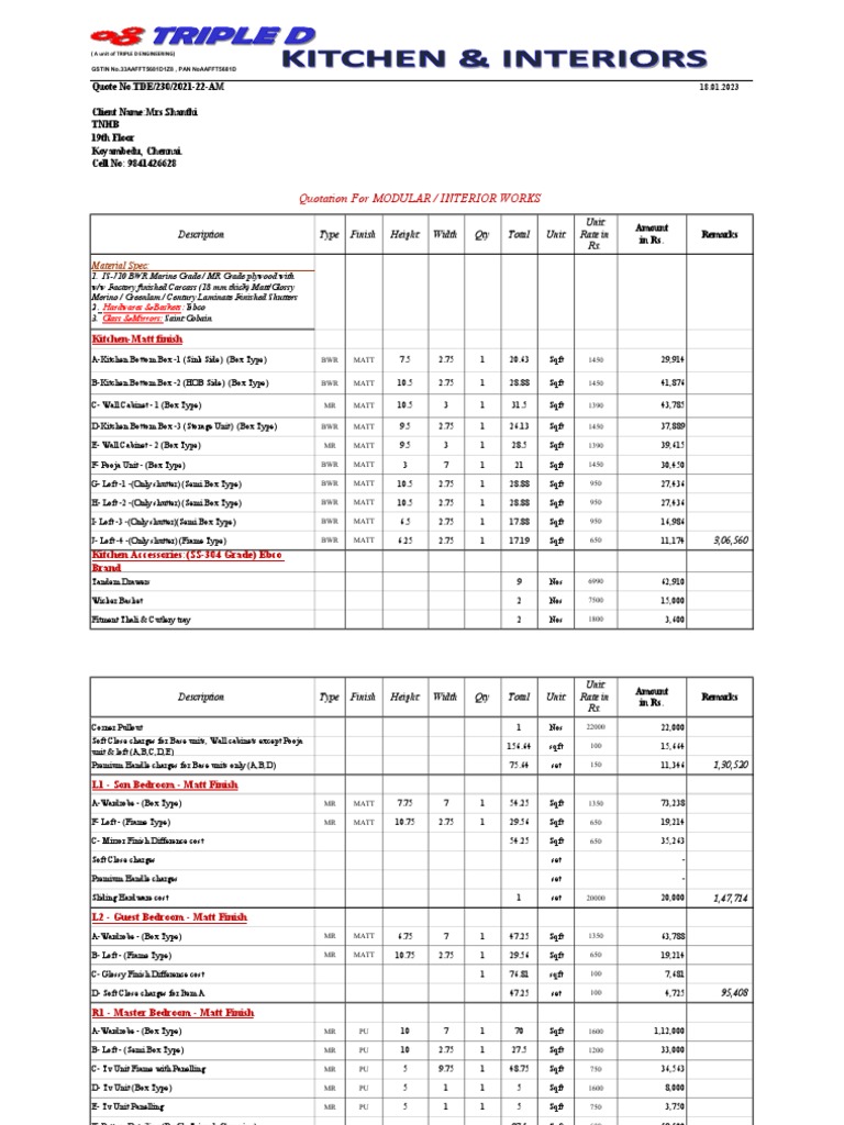 Quote For Modular Kitchen & Interior Works-2 | PDF | Cabinetry | Home