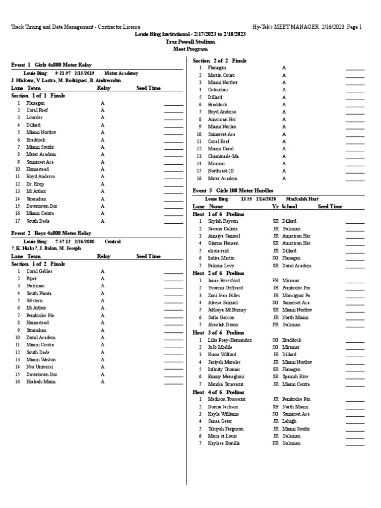 TF23 - Louie Bing Meet Program ALL EVENTS | PDF