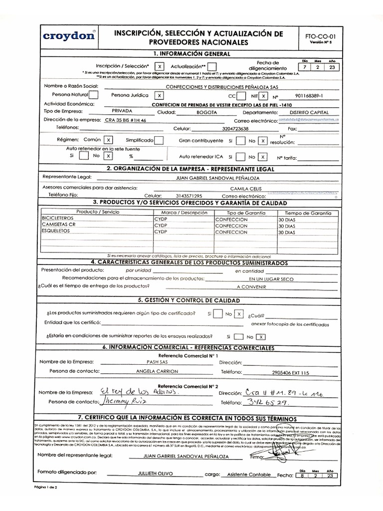 FORMATO Inscripción Proveedor | PDF