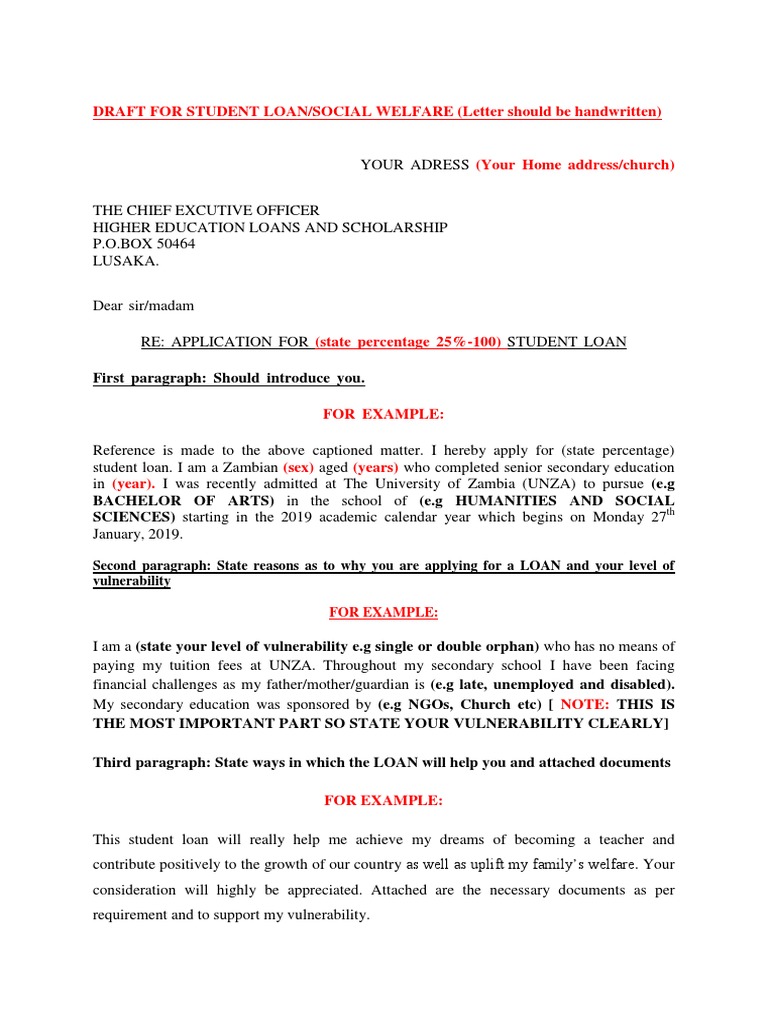Student Loan Draft Letter - Zambia | PDF