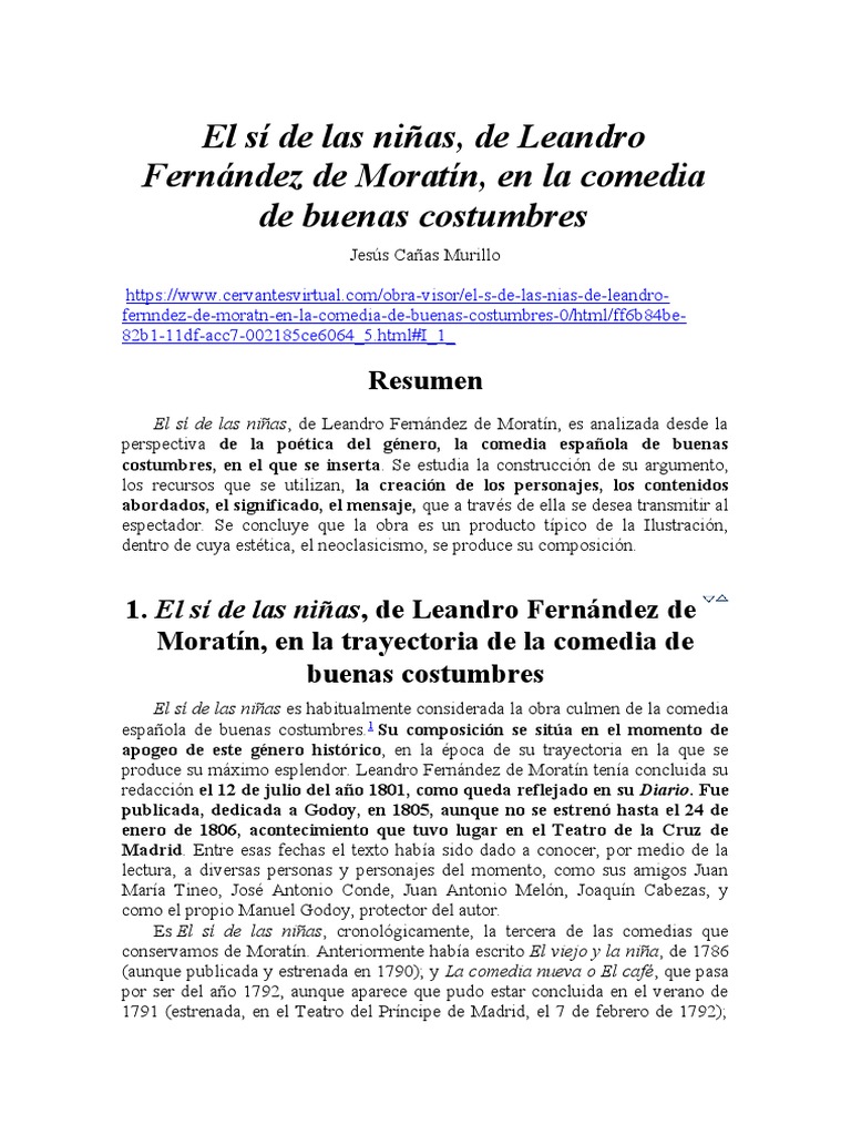 El sí de las niñas-Resumen | PDF | Narración