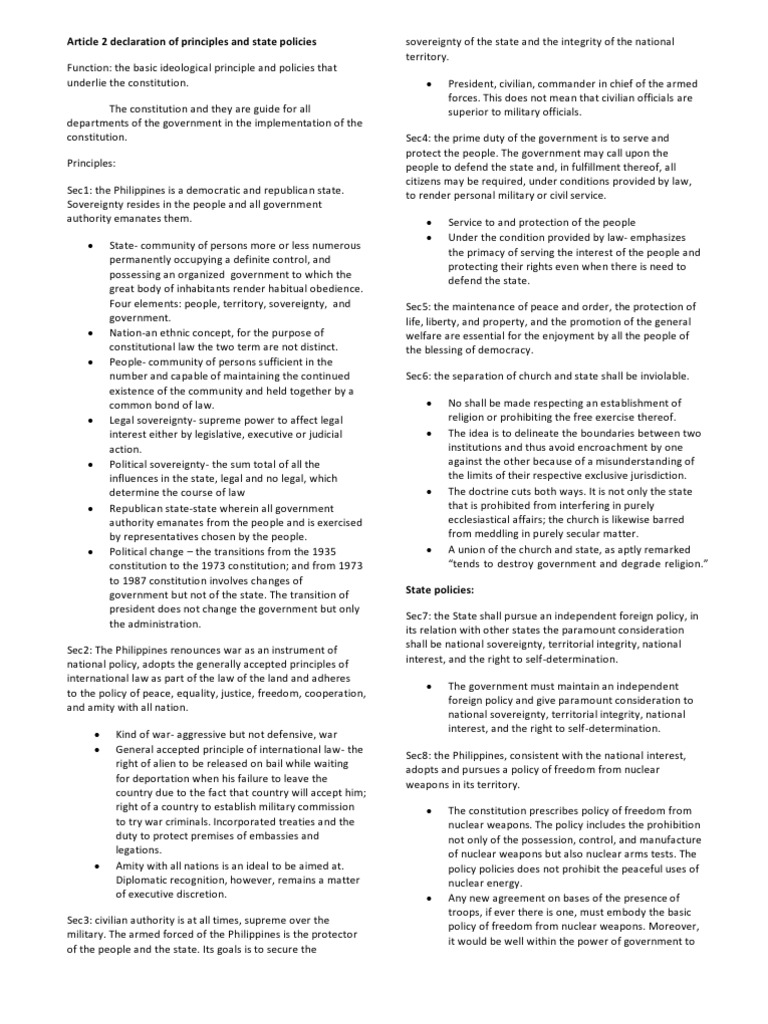 Article 2 Declaration of Principles and State Policies | PDF ...