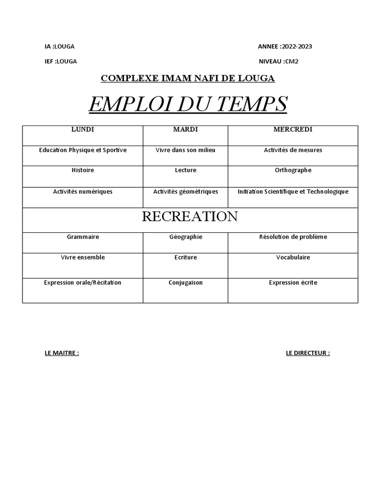 Emploi Du Temps CM Ce 2022 2023 | PDF