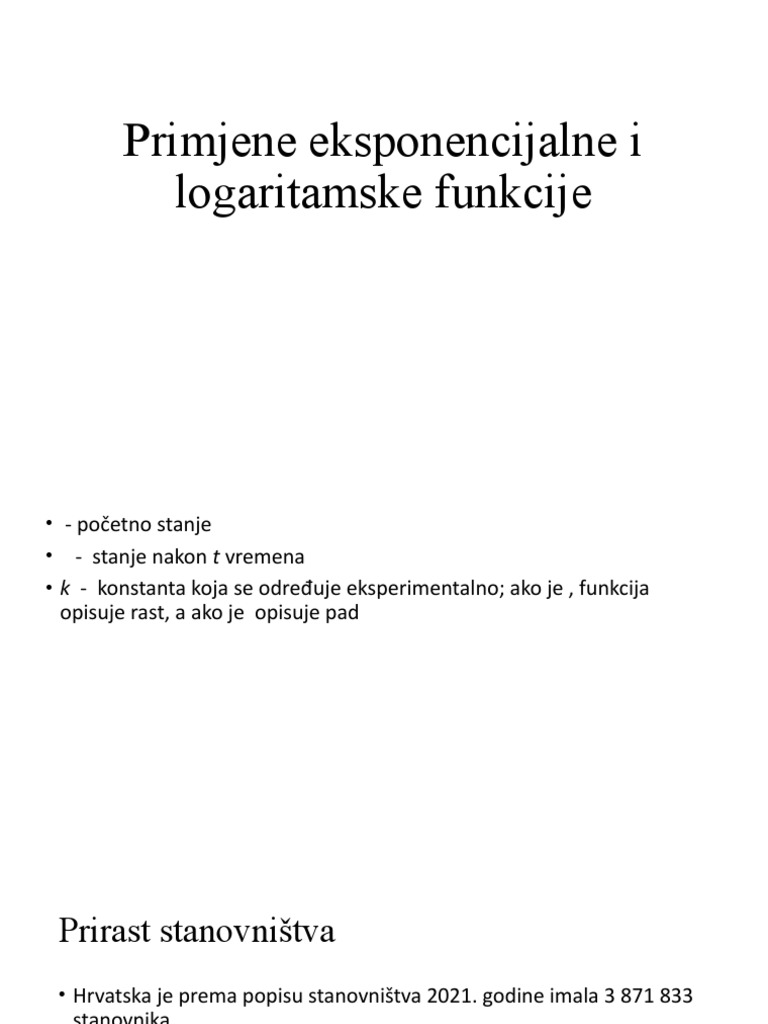 Primjene Eksponencijalne I Logaritamske Funkcije | PDF