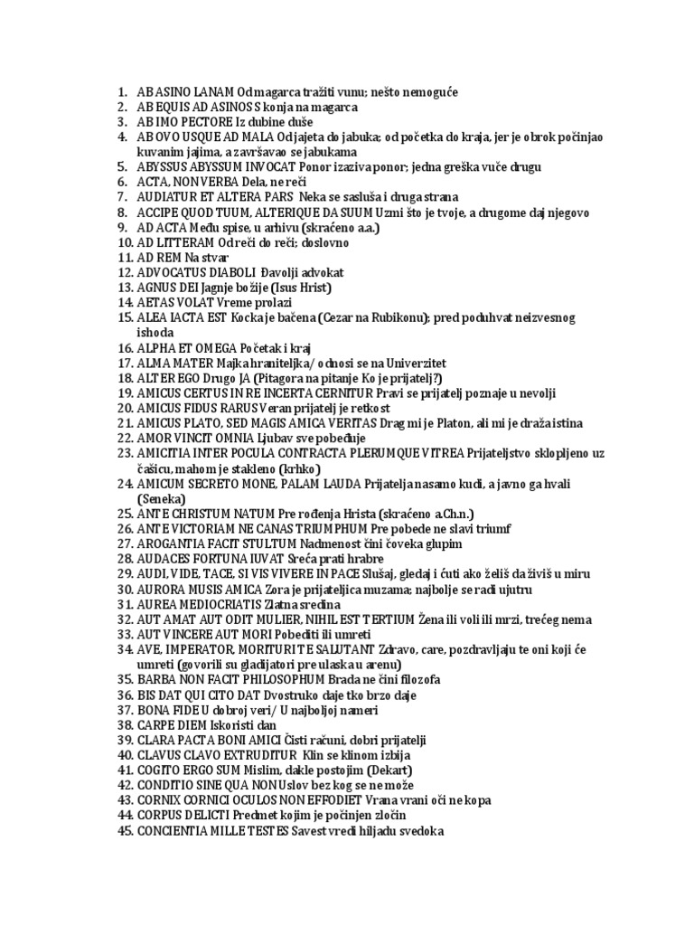 POSLOVICE - II Godina Latinski | PDF