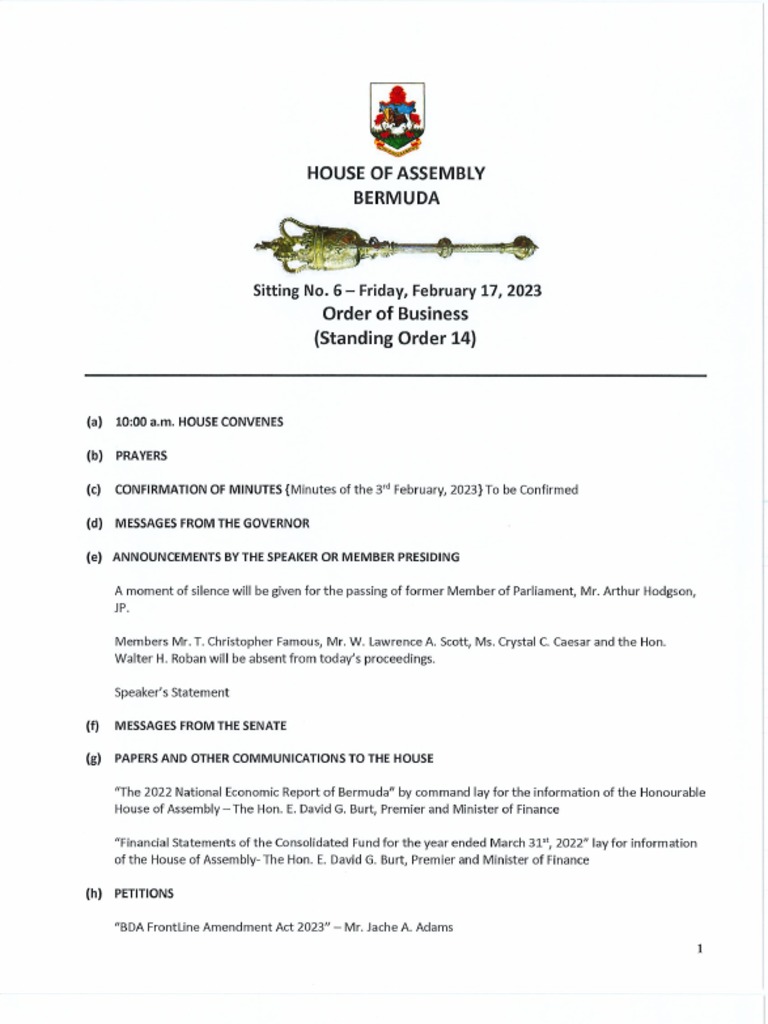 Order of Business Friday 17 February 2023 | PDF