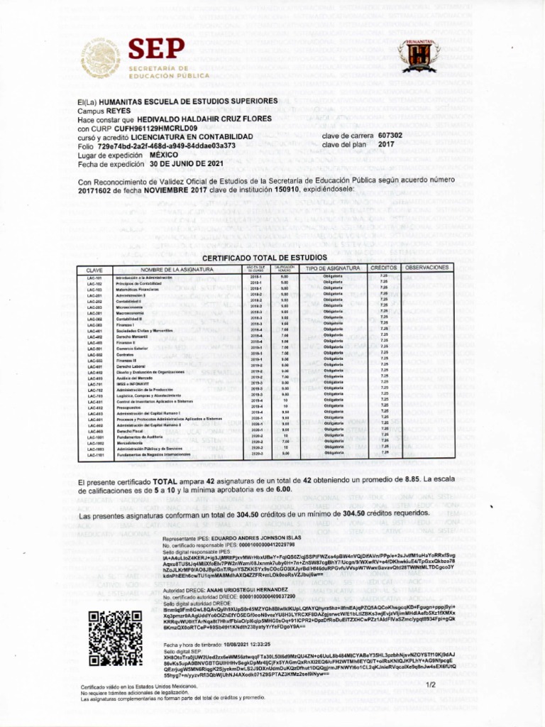 Certificado Total de Estudios002 | PDF
