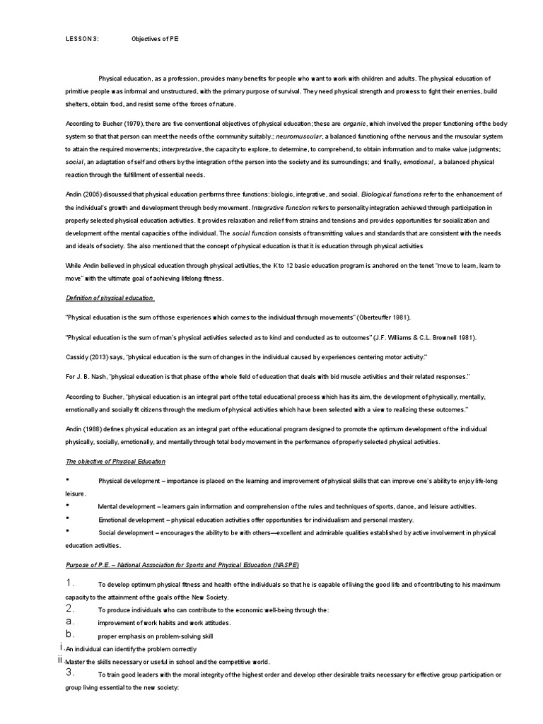 Lesson 3 | PDF | Physical Education | Goal
