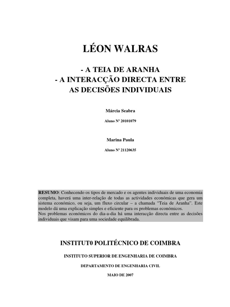 Léon Walras | PDF | Teoria Geral de Equilíbrio | Economia