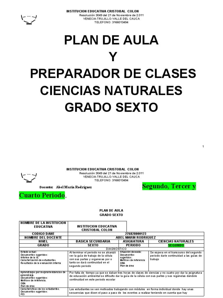 Estructura de Plan de Aula Institucional | PDF | Evaluación | Aprendizaje